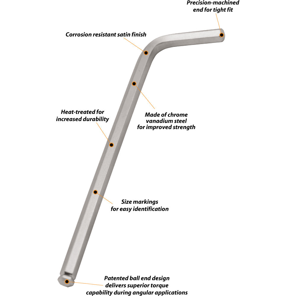 9 Piece Metric Extra Long High-Torque Hex Key Set, 1.5mm - 10mm ...